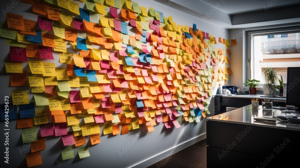 Sticky notes on a whiteboard, flowchart, business, tasks. Stock ...
