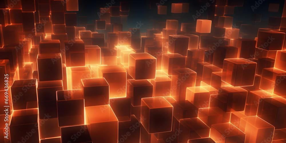abstract background with squares,Background with neon orange squares arranged randomly with a 3d ...