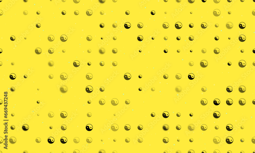 Seamless background pattern of evenly spaced black yin yang symbols of ...