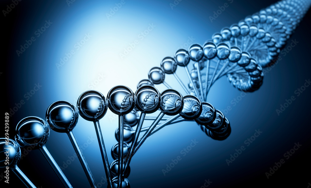 3d glass DNA, DNA sequence model, DNA code structure with blue ...