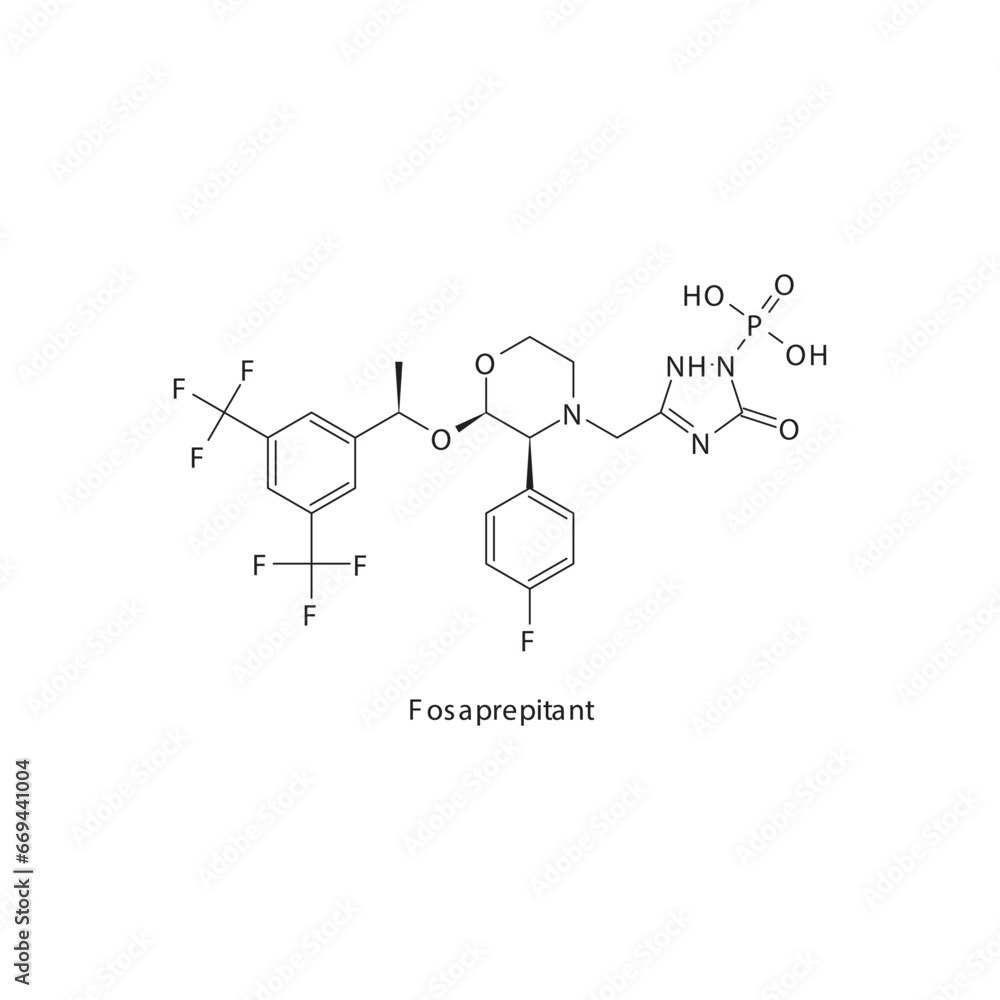 Fosaprepitant flat skeletal molecular structure Neurokinin receptor ...