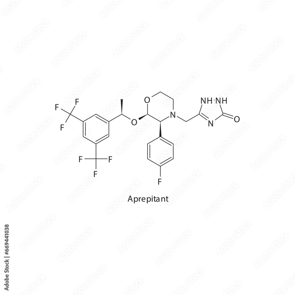 Aprepitant flat skeletal molecular structure Neurokinin receptor ...