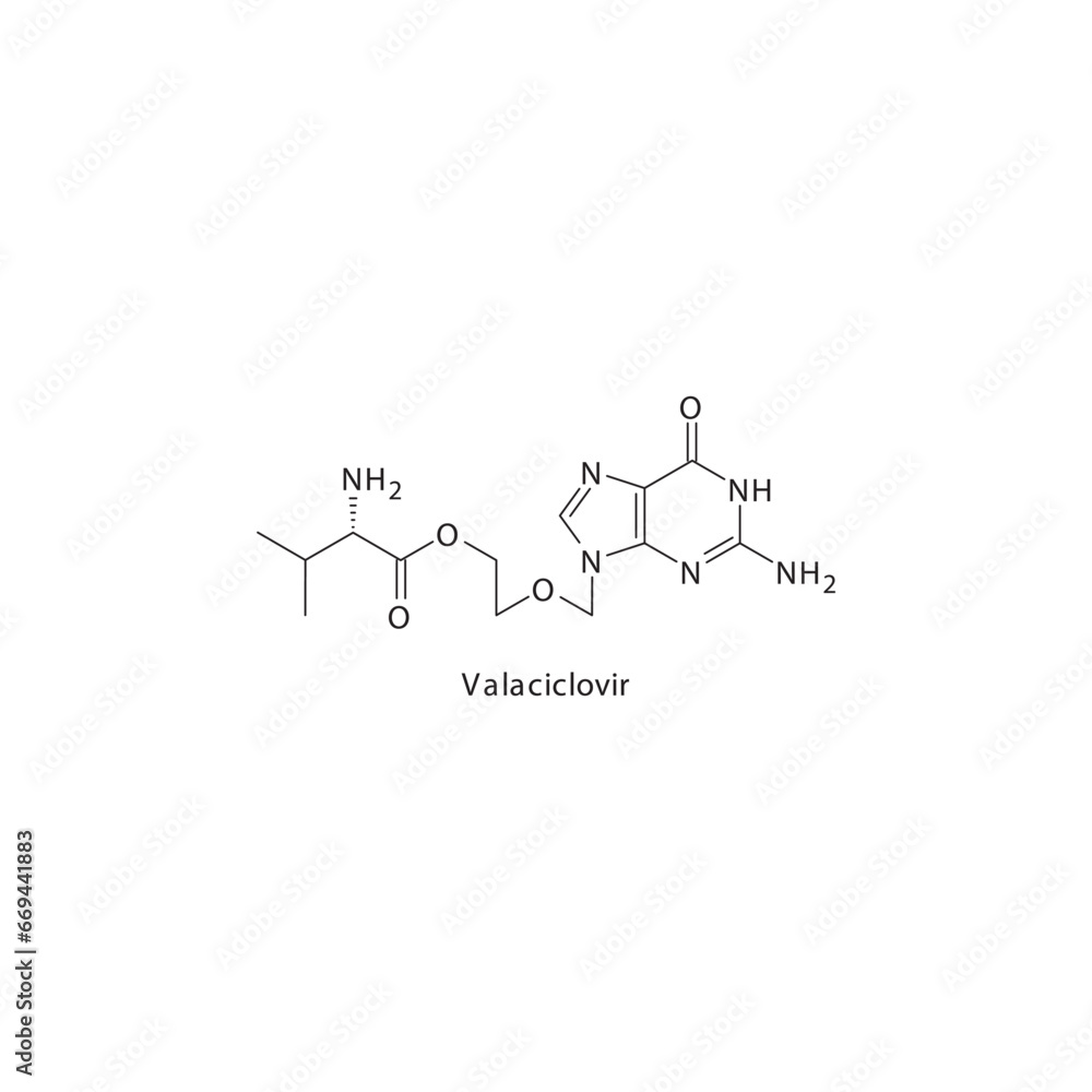 Vecteur Stock Valaciclovir (Valacyclovir) flat skeletal molecular ...