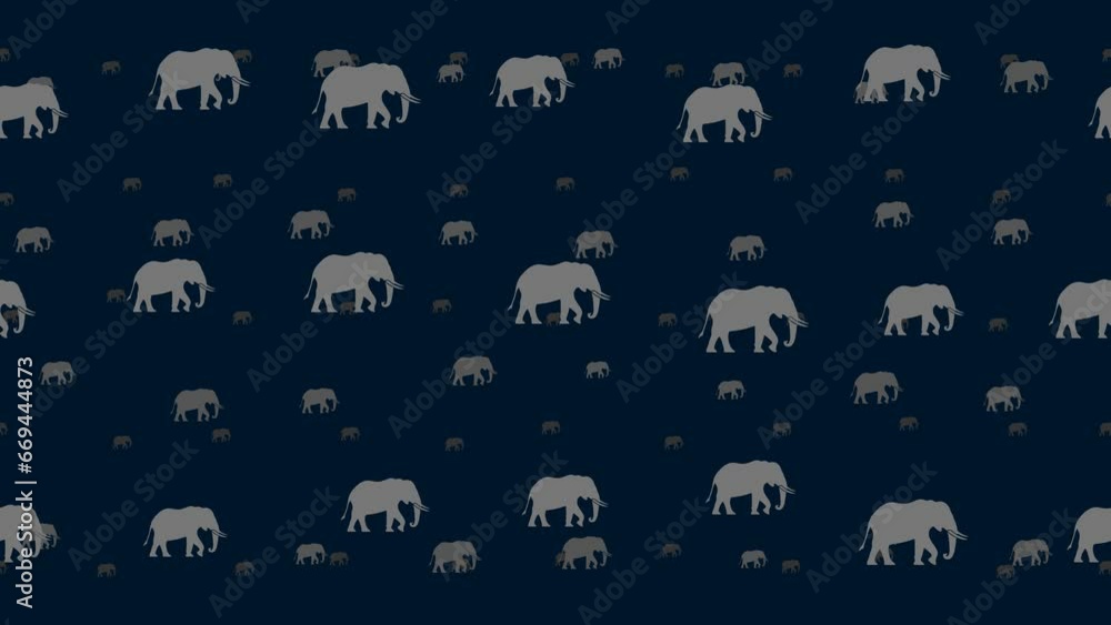 Elephant symbols float horizontally from left to right. Parallax fly ...