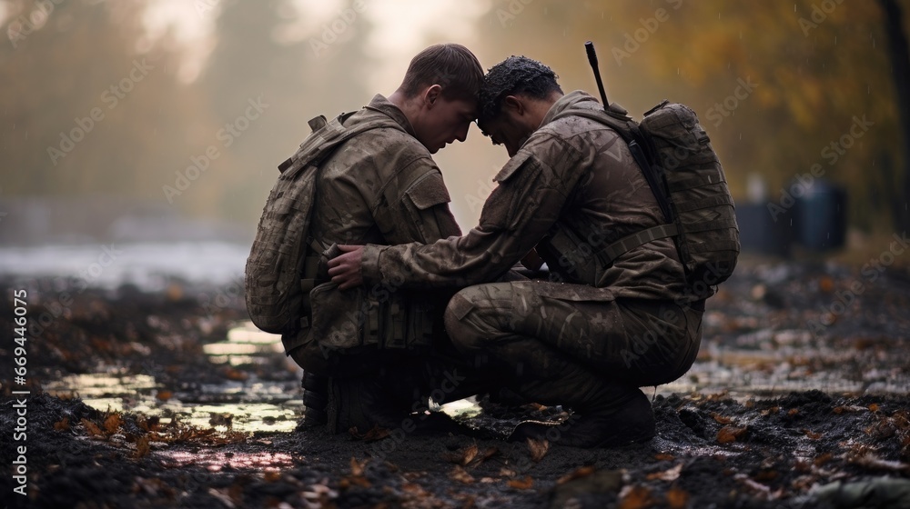 It is a heartbreaking sight as a modern soldier mourns next to his ...