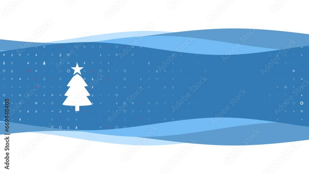 Animation of blue banner waves movement with white Christmas tree ...