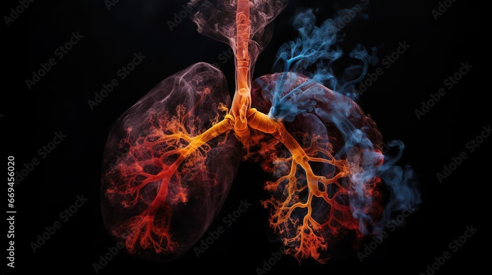 Human lungs with cigarette tobacco smoke. Lung respiratory chest organ ...
