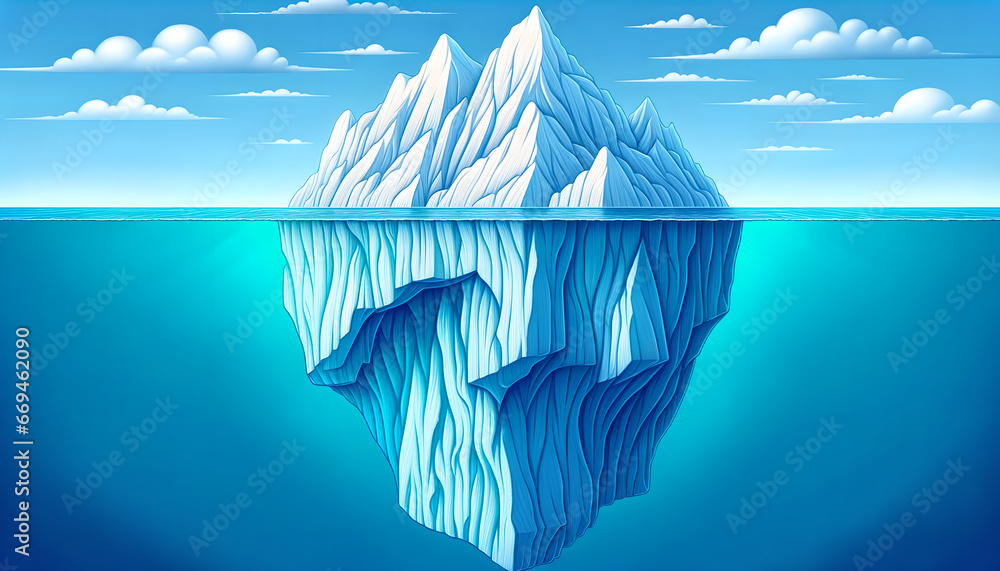 Iceberg with larger hidden part, Hidden danger, unaware danger concept ...