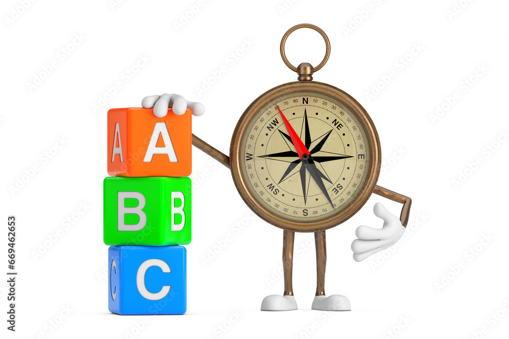Antique Vintage Brass Compass Cartoon Person Character Mascot with ...