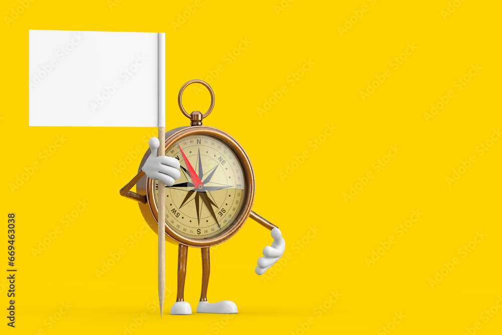 Antique Vintage Brass Compass Cartoon Person Character Mascot with ...