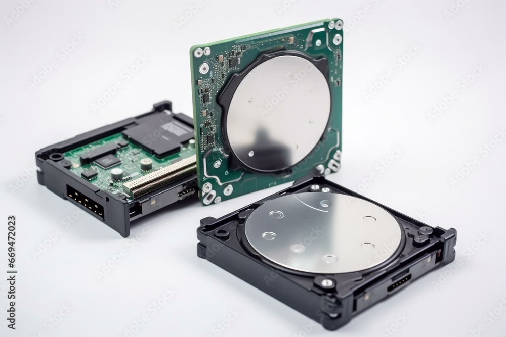 Comparison of storage solutions: paper cutout of hard disk drive and ...