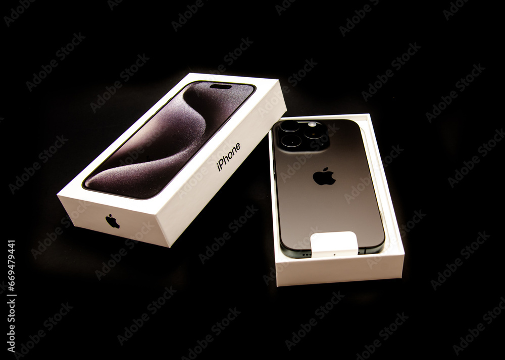 Pro camera system rear of brand-new iPhone 15 Pro Black Titanium ...