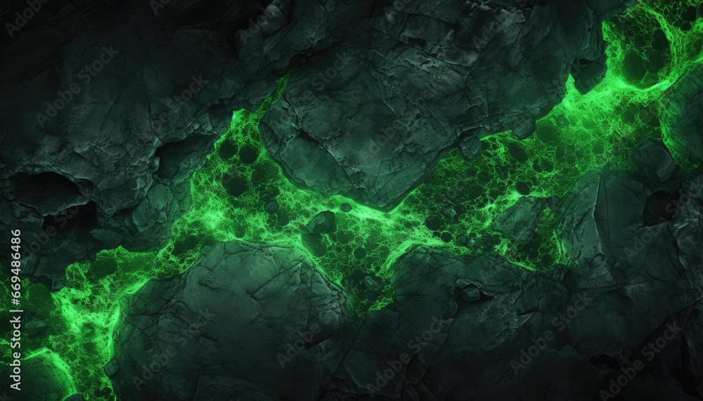 radio active green lava glowing out the rock coal texture background ...