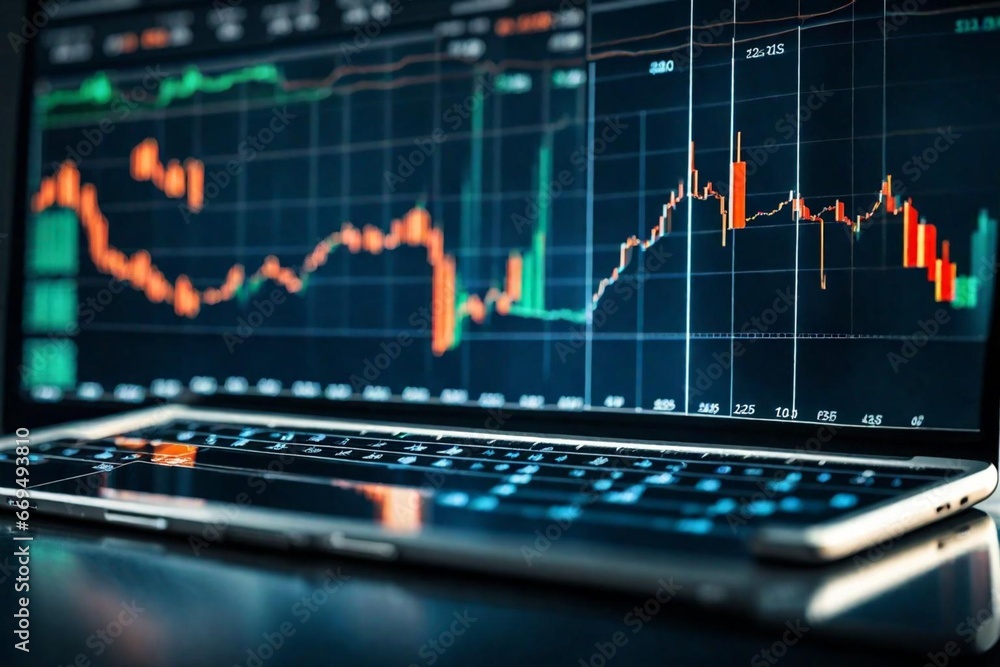 Graph chart of stock market investment trading, chart shows the ups and ...