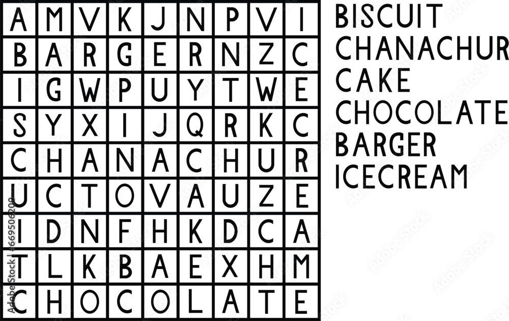 Cartoon takeaway fast food characters, word search puzzle game, vector ...