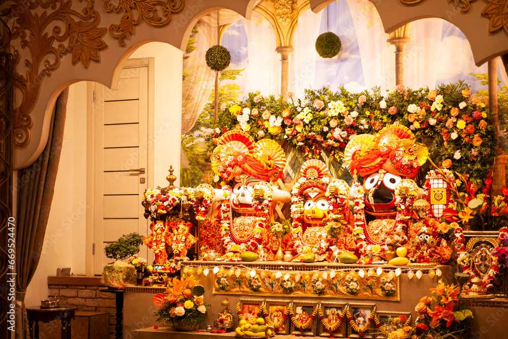 Moscow, Russia, September 7, 2023: Beautiful deities of Lord Jagannath ...
