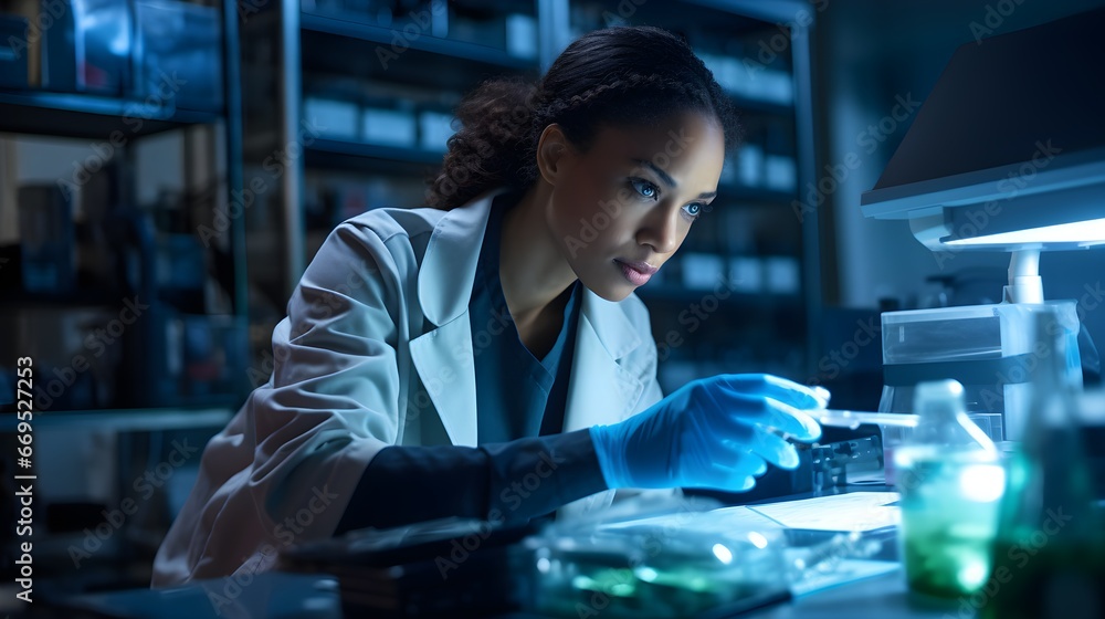 Women in science, a female scientist analyzing samples, the precision ...