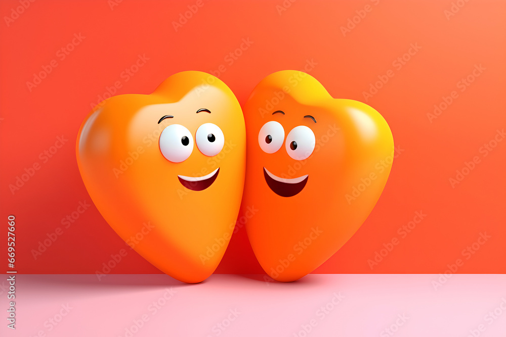Surprised cartoon heart characters om colorful background. 3D cartoon ...