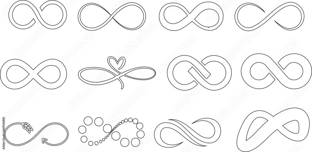 Infinity, line, vector, illustration, set, black and white, abstract ...