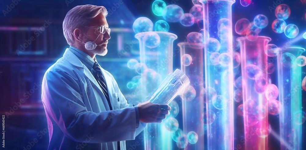 Male doctor studies diagnostic results in modern clinic, Vision concept ...