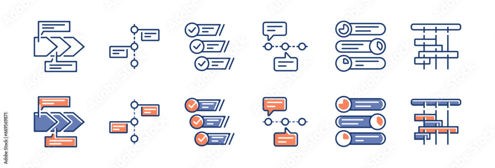 workflow project roadmap task timeline icon set business startup scheme ...