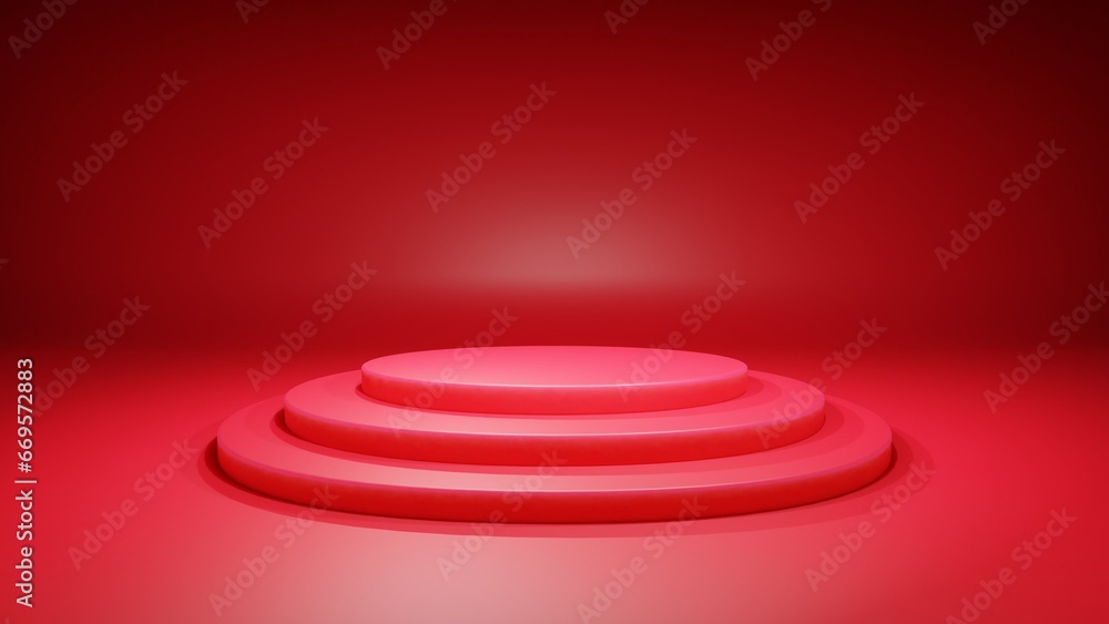 Blank red stand for showing product 3d render, empty red background and ...