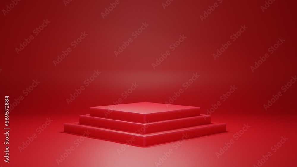 Blank red stand for showing product 3d render, empty red background and ...