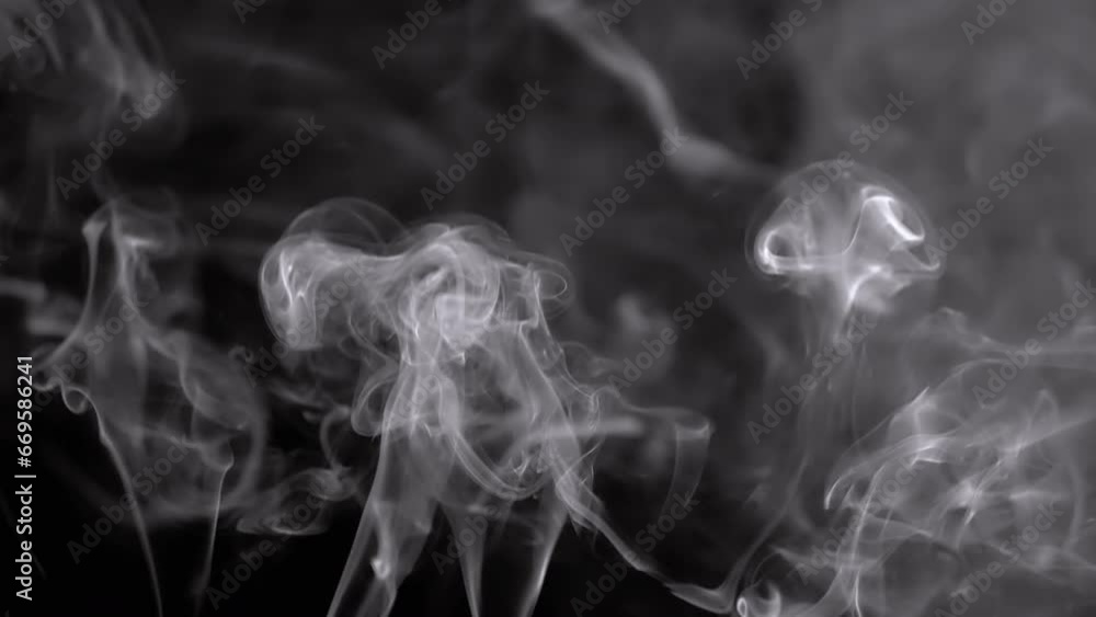 Thin Curls of Grey Smoke Rise Up, Filling Empty Space. Black Background ...