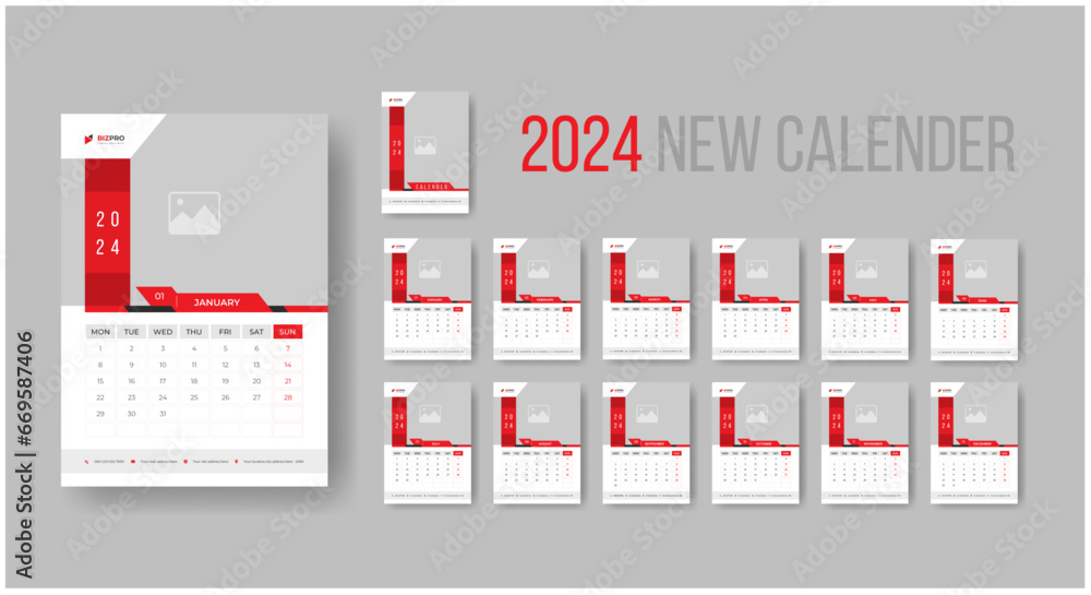simple and creative 2024 monthly wall calendar planner template vector ...