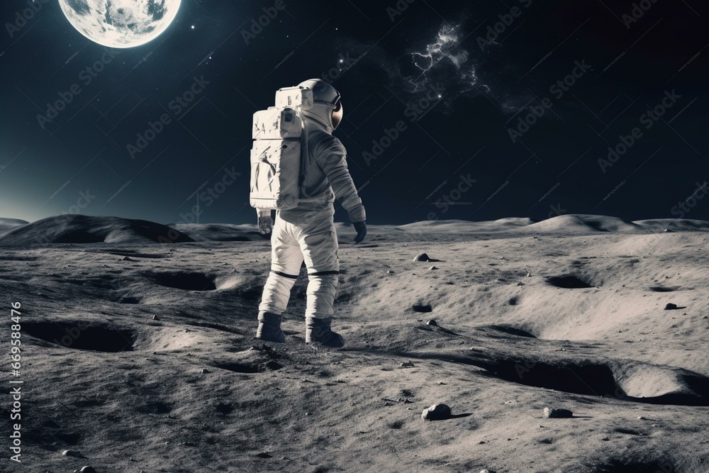Astronaut on moon surface - futuristic wallpaper sci-fi. Generative AI ...