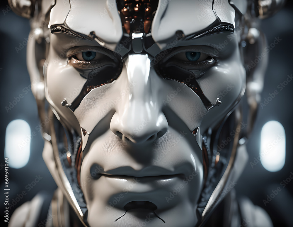 Humanoid robot face close-up, cyborg, android, Artificial Intelligence, AI Stock Illustration ...