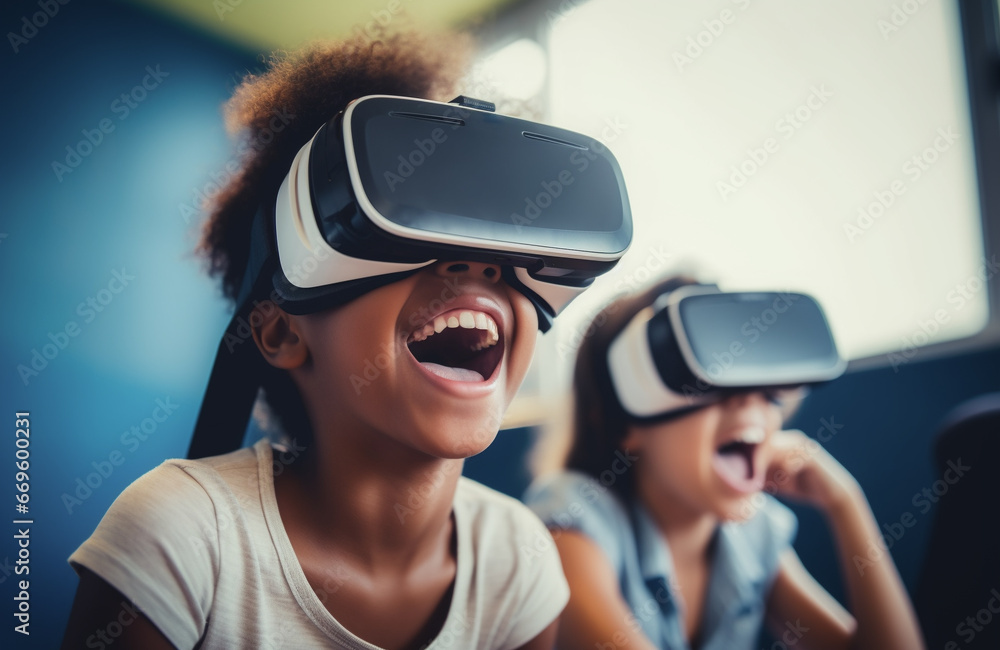New Generation Gen Alpha Kids Using VR Headsets for Education. Gen ...