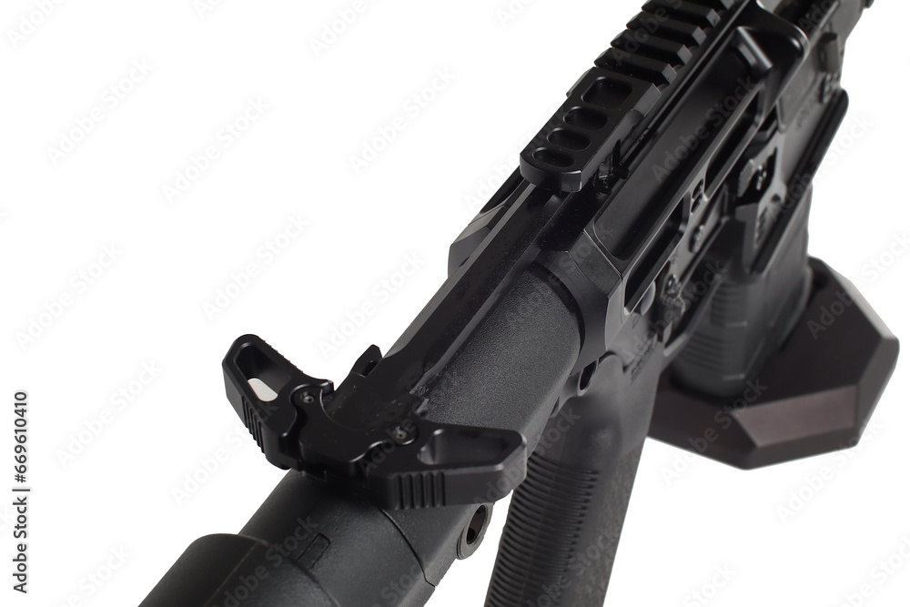 AR10 carbine, modern automatic black rifle isolated on white background ...