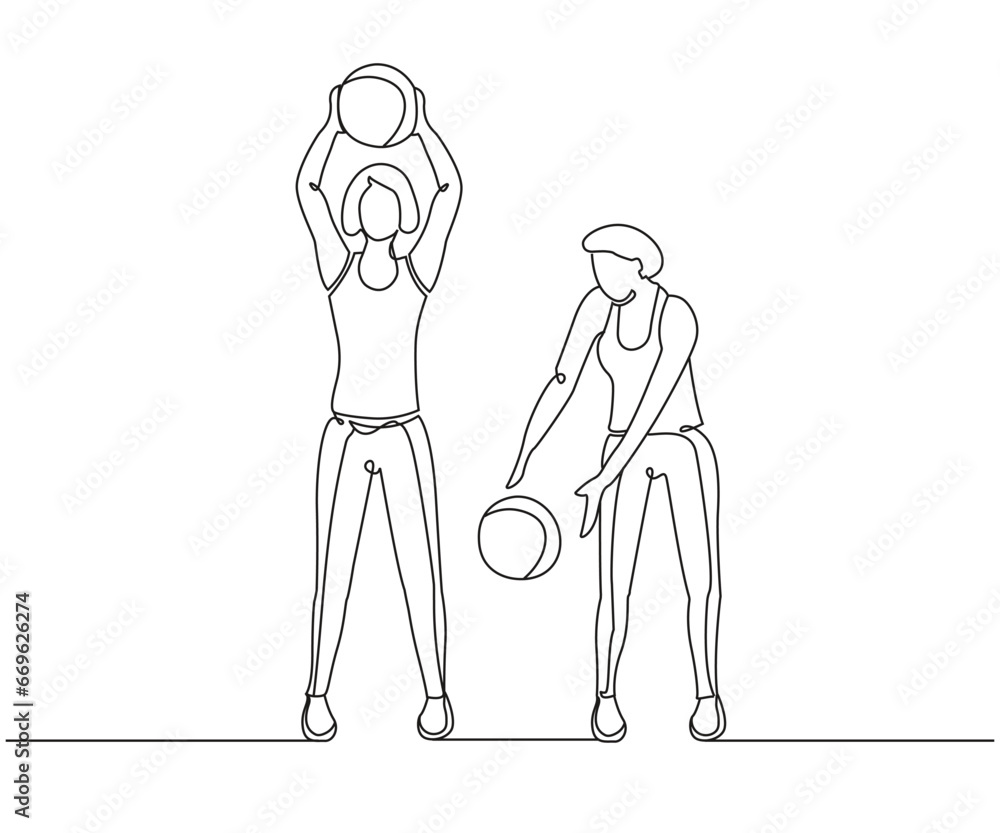 Med ball side slams exercise Line Drawing isolated on copy space white ...