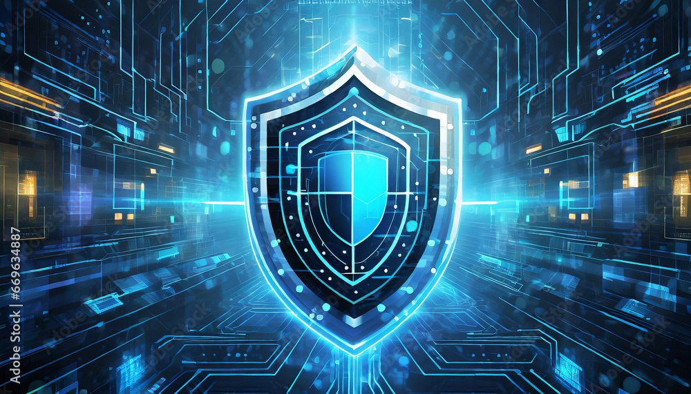 Futuristic cyber security shield guard blue abstract digital glowing ...