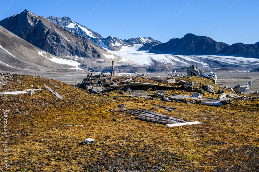 Historic remains of old whaling station on Gashamna, Svalbard, whale ...