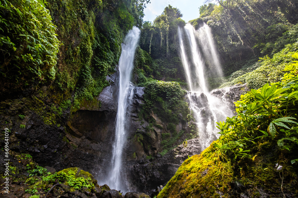 The Sekumpul Waterfall, a large waterfall in the middle of the jungle ...