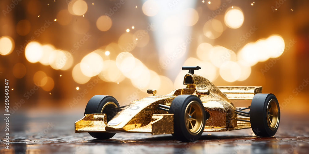 The Ultimate Golden F1 Victory, Goden F1 side view on bokeh background ...