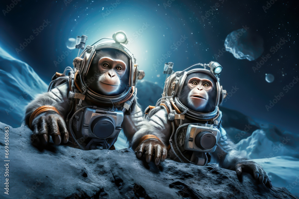 Astronaut monkeys on the moon. Stock Illustration | Adobe Stock