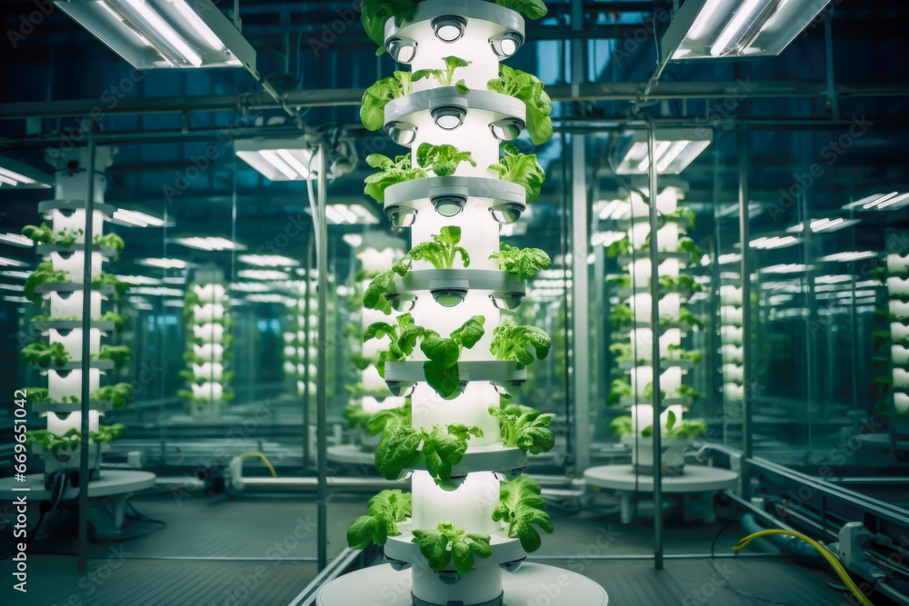 Bioengineered crops thriving in vertical farms. Stock Illustration ...