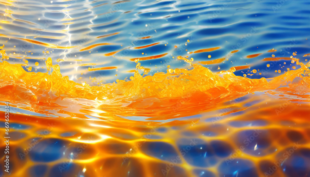 orange water with ripples on the surface defocus blurred transparent ...