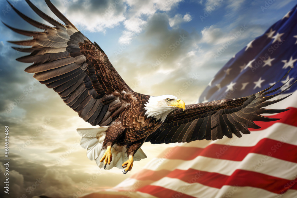 The bald eagle, a symbol of American pride and freedom, soars proudly ...