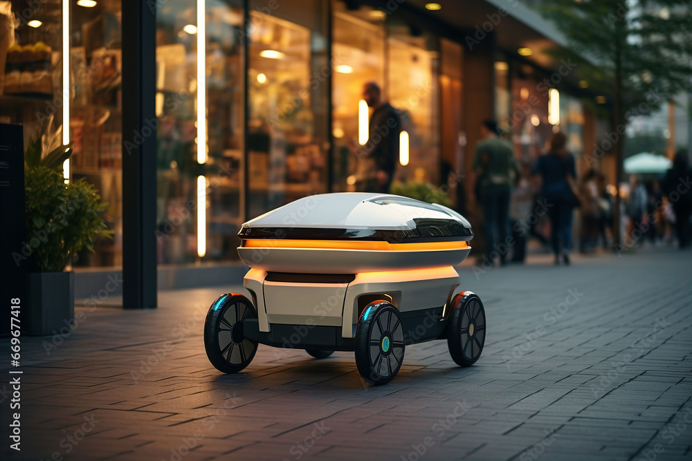 autonomous robots deliver food,a delivery robot drives in the city on ...