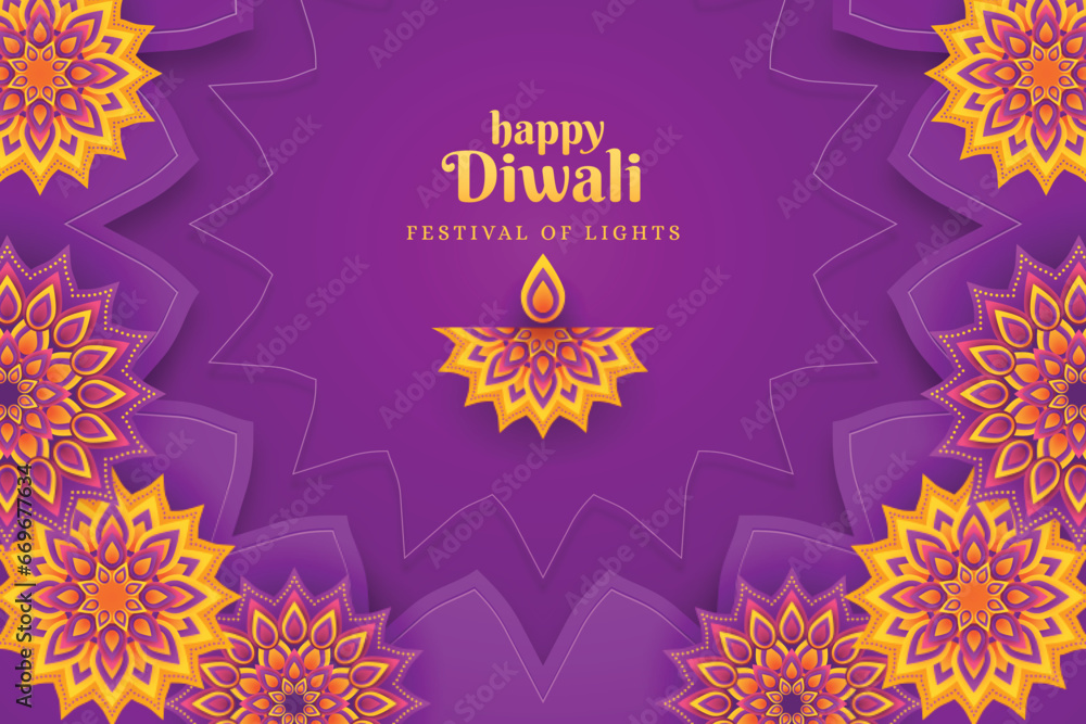 paper style diwali festival background design vector illustration Stock ...