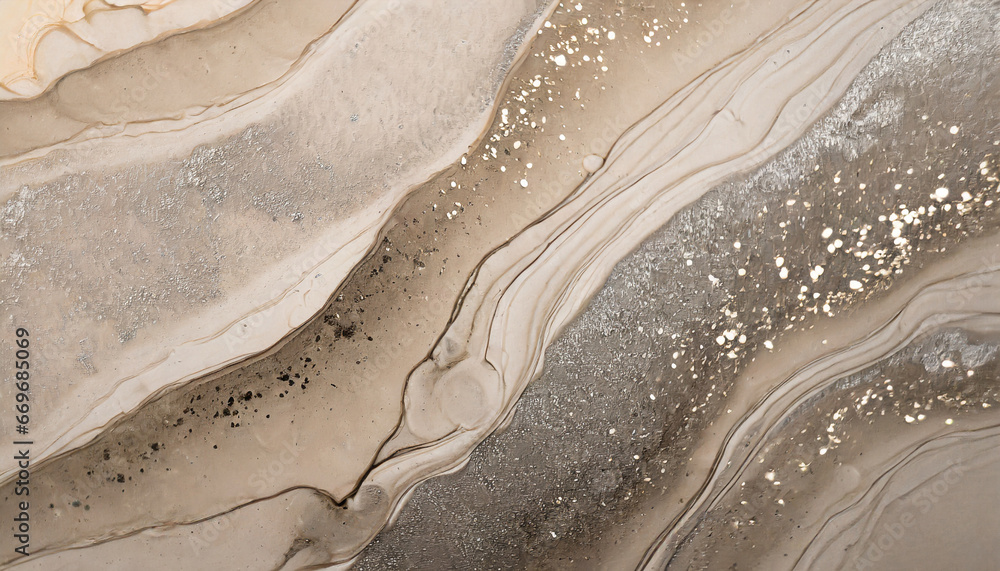 abstract fluid art background beige and silver colors liquid marble ...