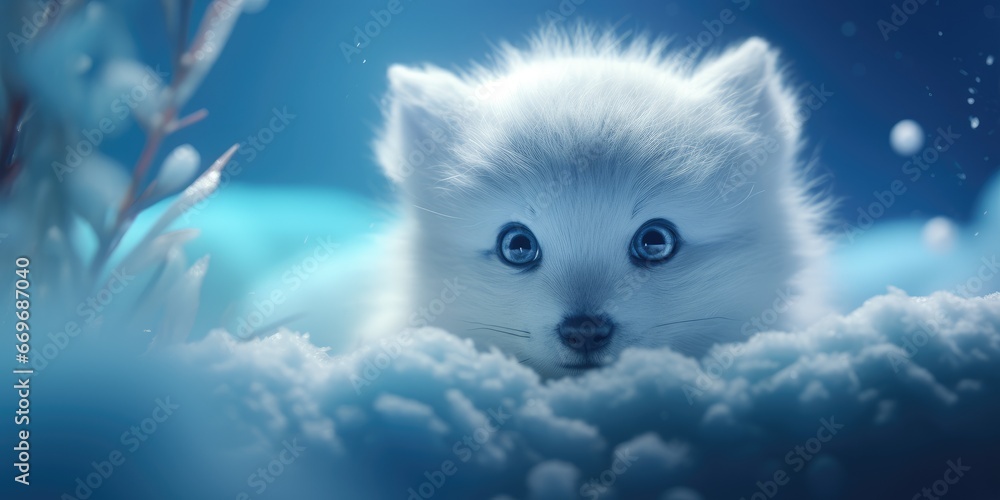 Cute white baby arctic fox (Vulpes Lagopus) in Arctic. Snow fox in ...