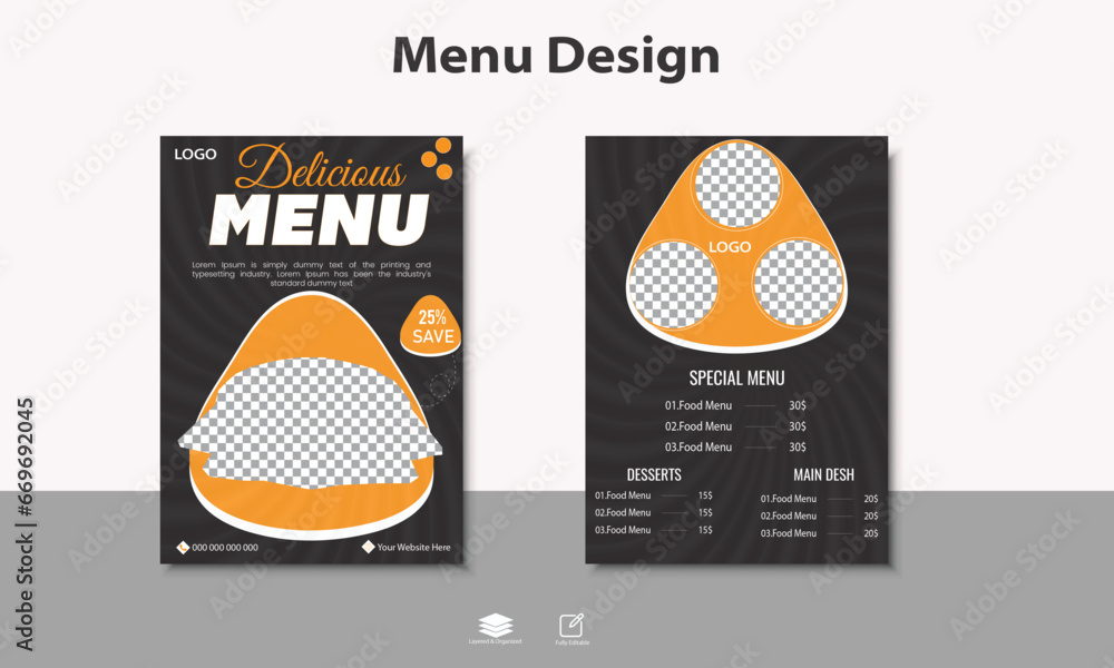Restaurant menu card template design for food Stock Vector | Adobe Stock