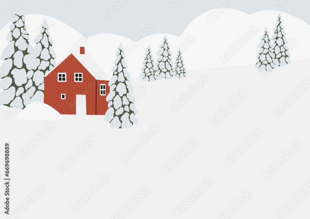 Winter snowy landscape clipart, scene background vector illustration ...