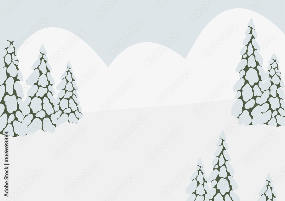 Winter snowy landscape clipart, scene background vector illustration ...