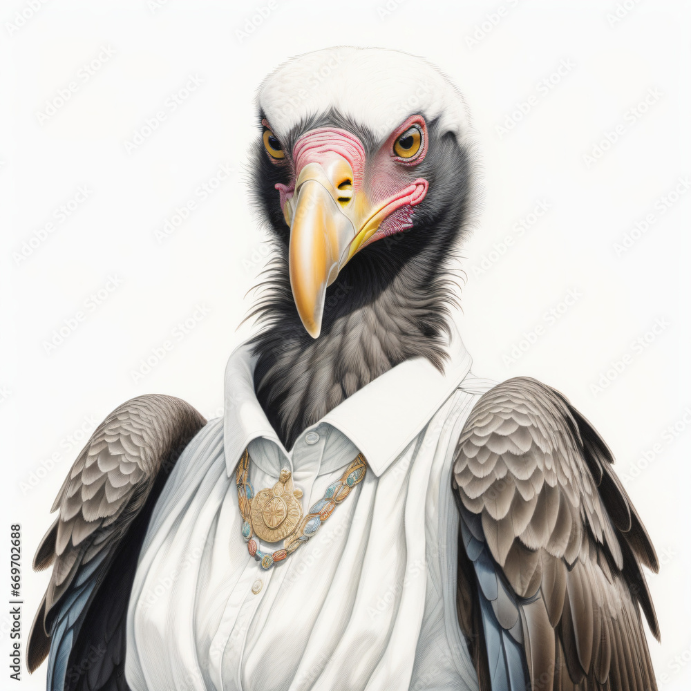 vulture isolated on white with human clothes illustration , colored ...